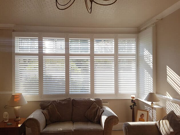 L Shaped Bay Window Shutters for Living Room in Beckenham, Kent ...